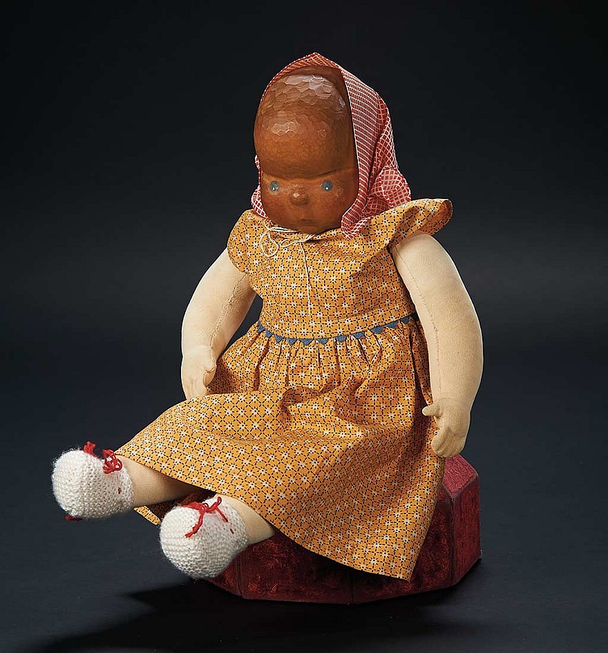 Carved Wooden Character Doll, "Susie Blockhead", a Traveling Companion ...