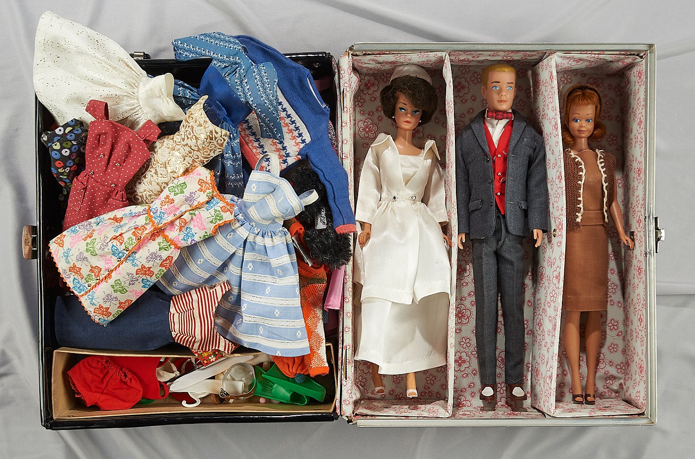 Barbie, Ken and Midge in Carry Case with Extensive Early Costume Pieces ...
