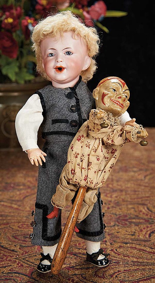 Rare French Bisque Character, Model 242, by SFBJ with Toy Clown