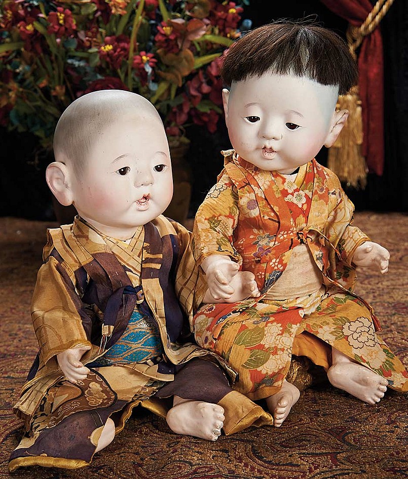 Two Japanese Paper Mache Character Children