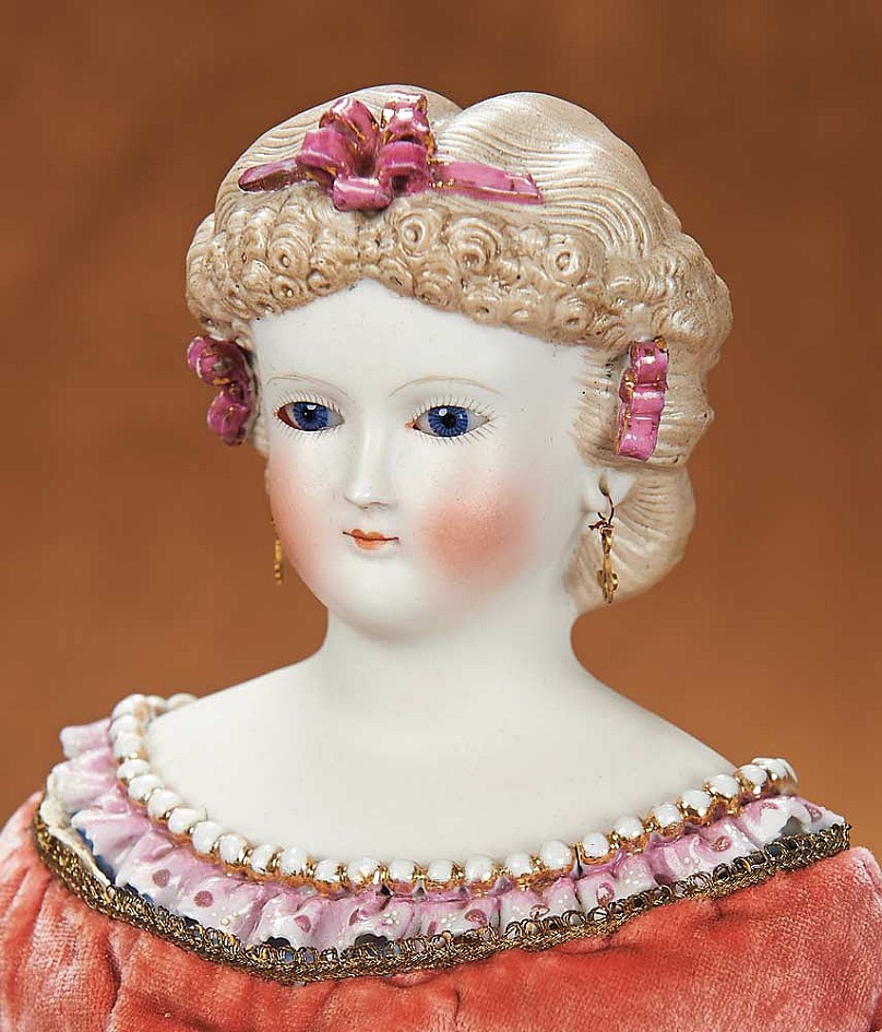 Rare German Sculpted-Hair Bisque Lady with Dresden Decorations and ...