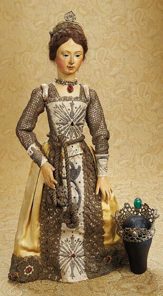 Carved Wooden Lady Doll with Original Costume