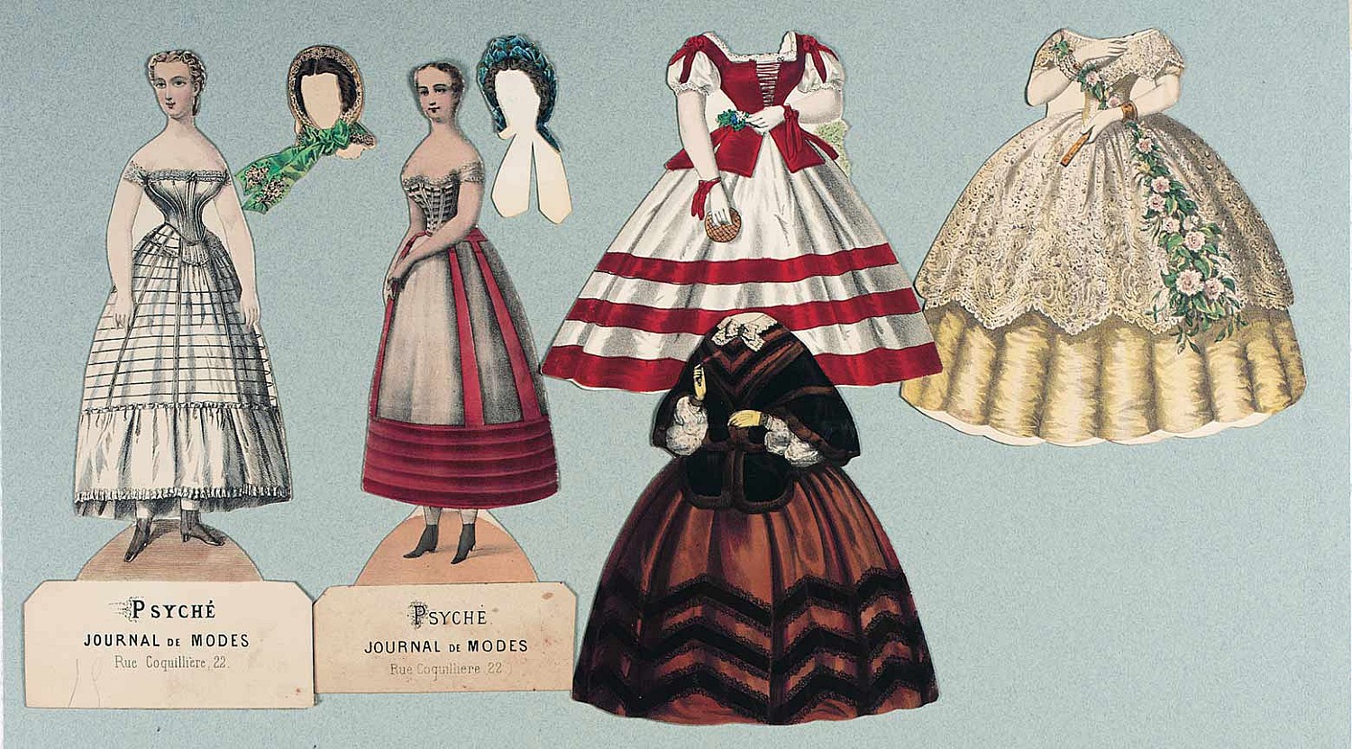 Two French Paper Dolls "Psyche" from Journal de Modes