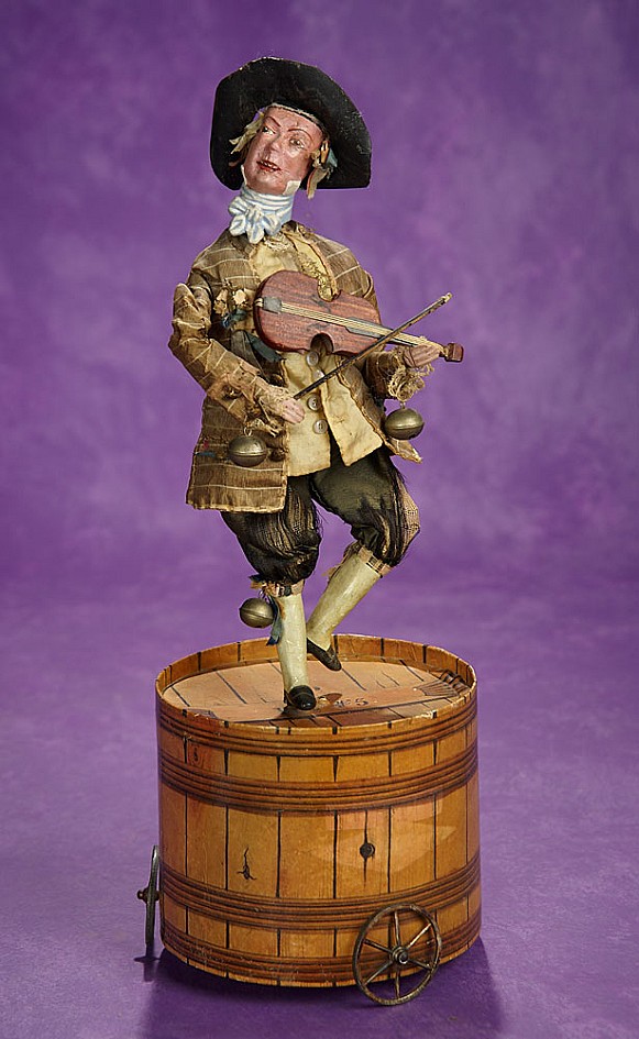 Early French Mechanical Toy "Fiddler on a Barrel"