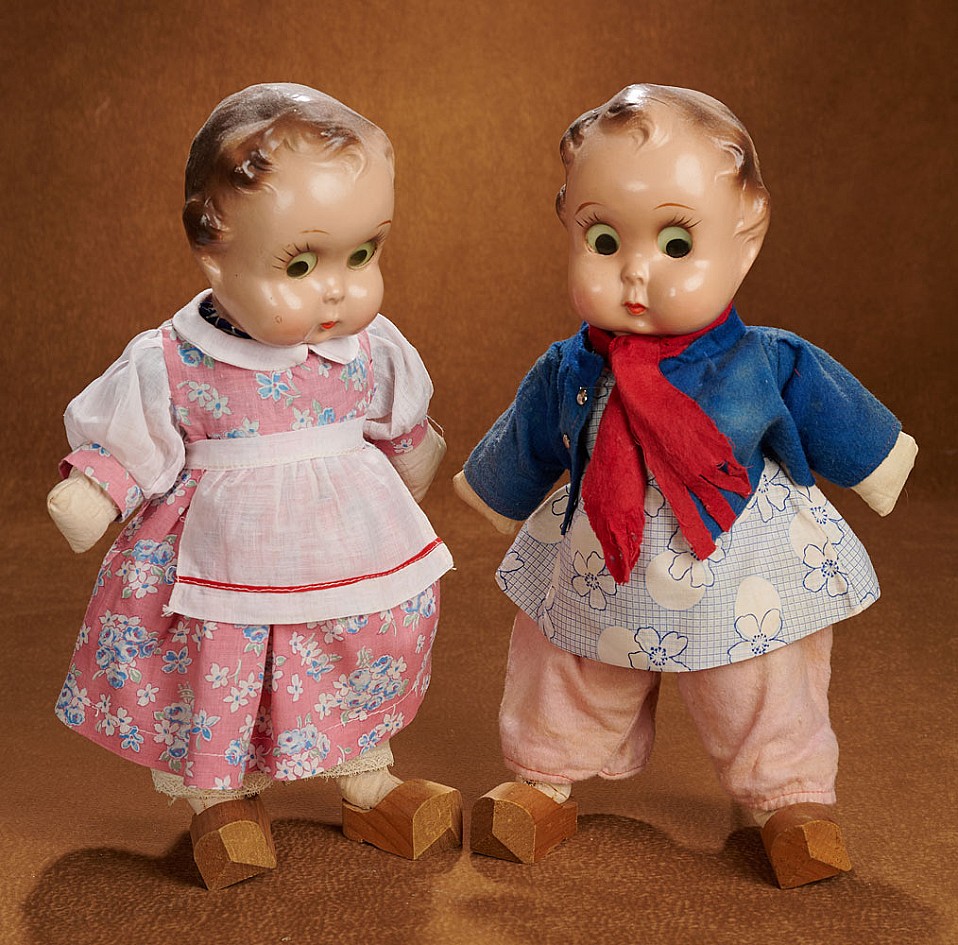 Pair, American Composition Goo-Goo Eye Dolls by Ralph Freundlich