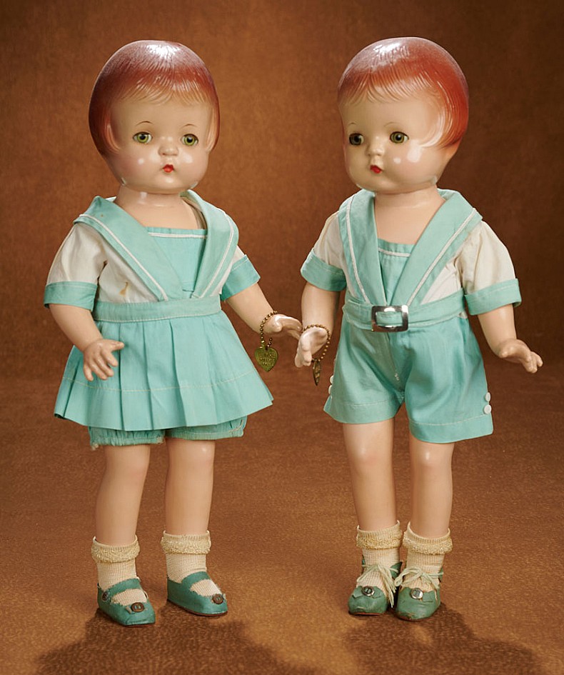 Pair, American Composition Patsy Joan Dolls by Effanbee as Brother and ...