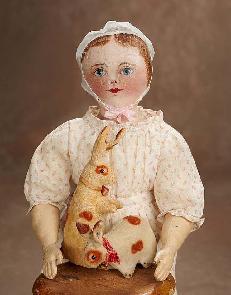 Very Fine American Cloth Oil-Painted Doll Known as "Maggie-Bessie"