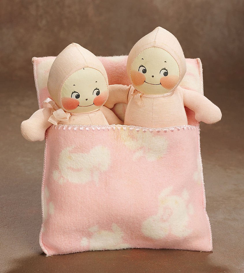 Pair, American Cloth Kewpies in Original Bunting by King Innovations