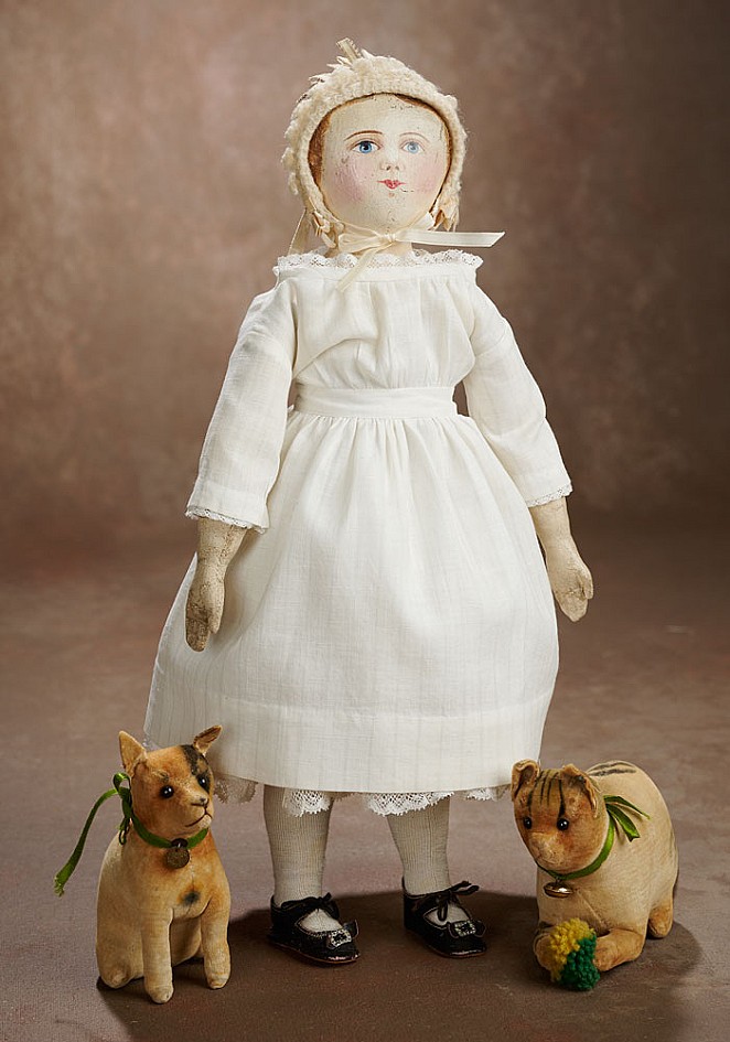 Fine Petite American Cloth Oil-Painted Doll Known as "Maggie-Bessie"