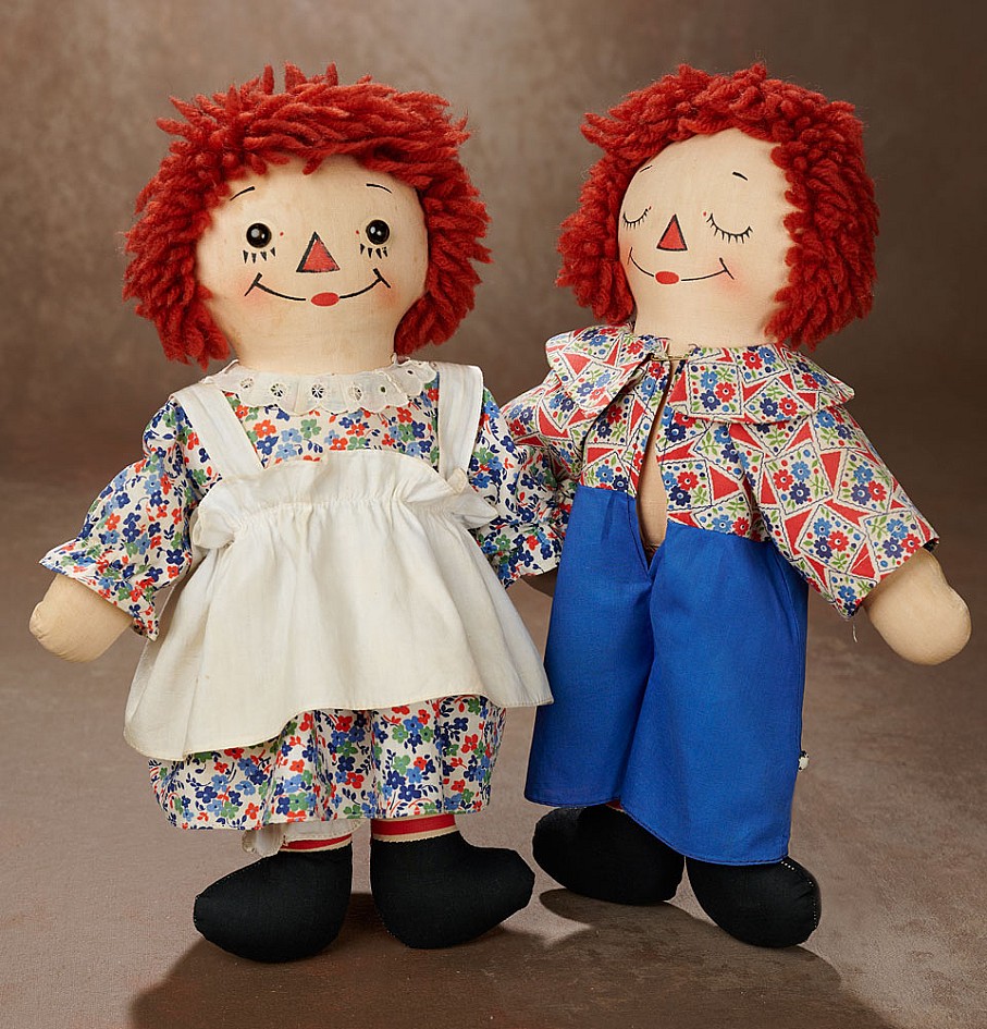 Pair, American Cloth Awake/Asleep Raggedy Ann and Andy by Georgene ...