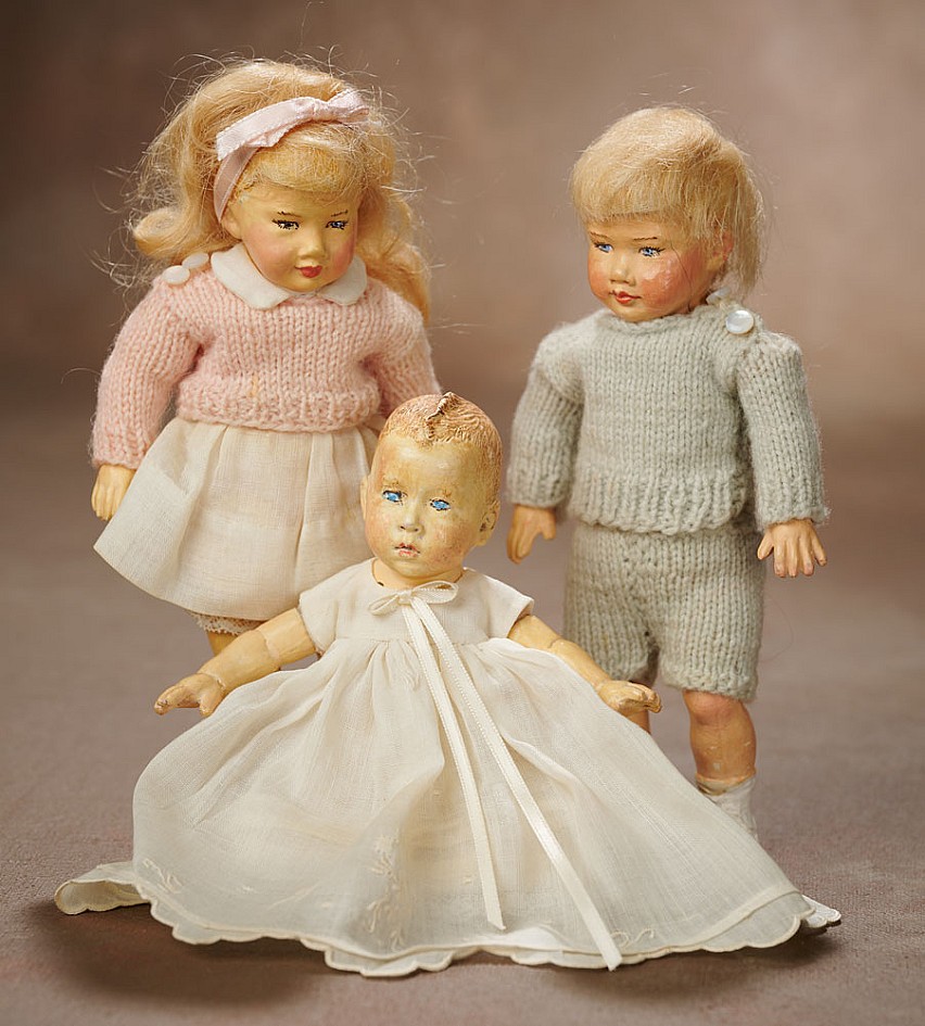 Three Early Clay Portrait Dolls by Martha Thompson