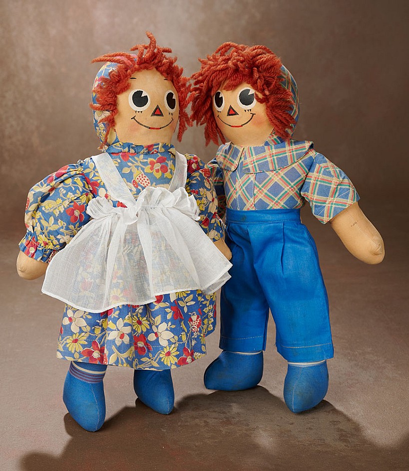 Pair, American Cloth Raggedy Ann and Andy by Molly-es
