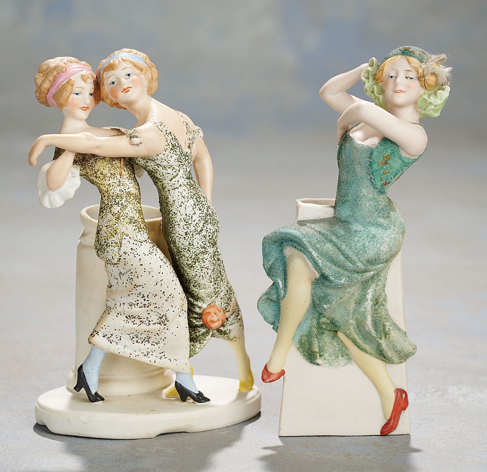 Two German All-Bisque Ladies in Dancing Poses