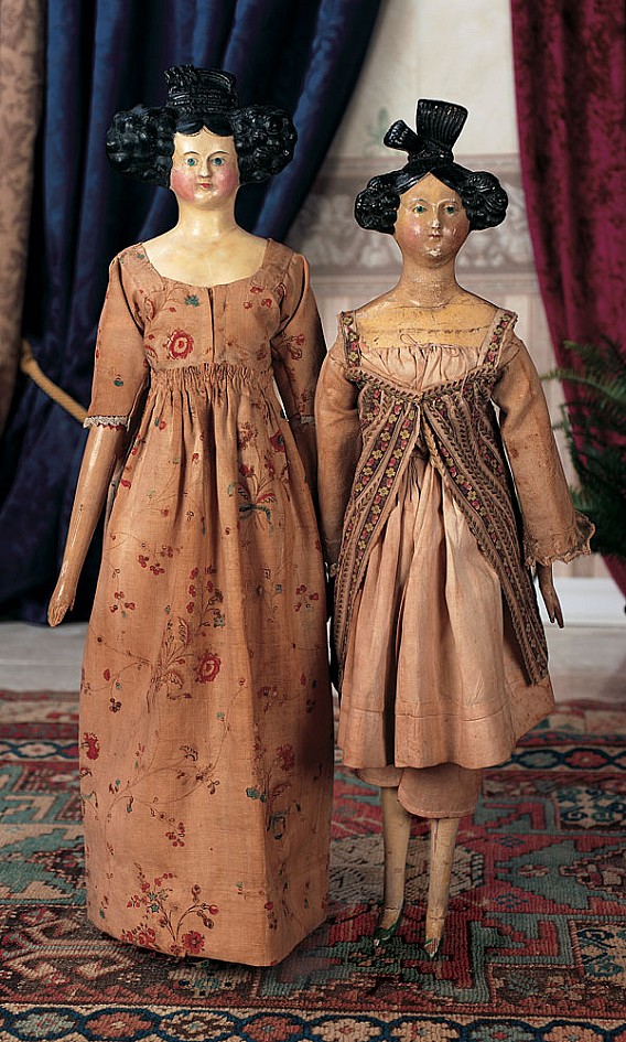 Large Early German Paper Mache Lady with Looped Curls at Crown