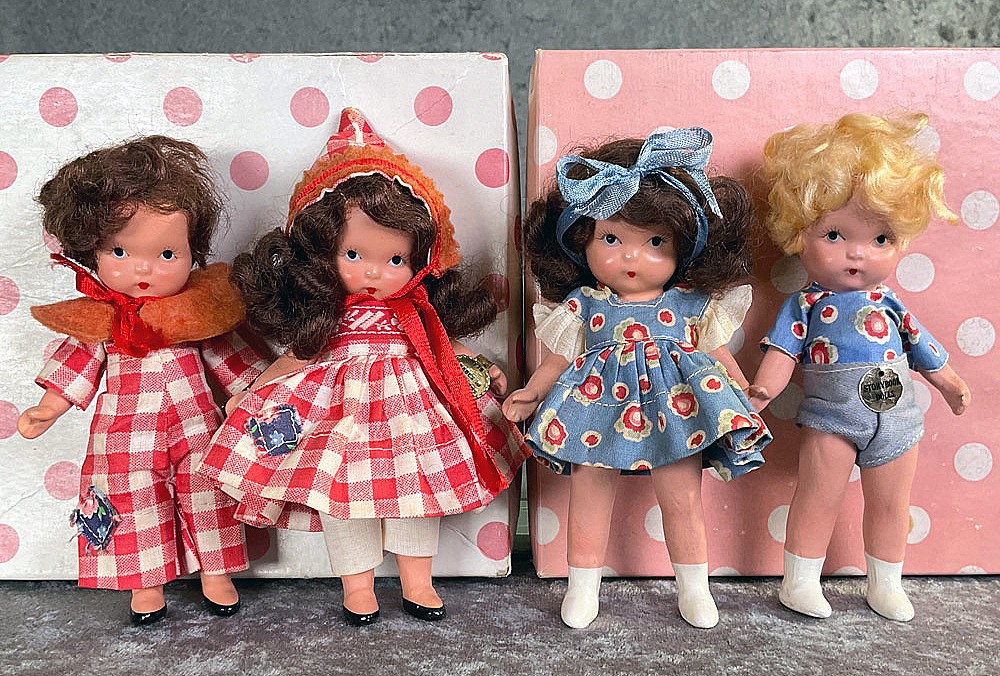 Four 5" Bisque "Jack and Jill" No. 175 and "Babes in the Woods" No. 179 ...