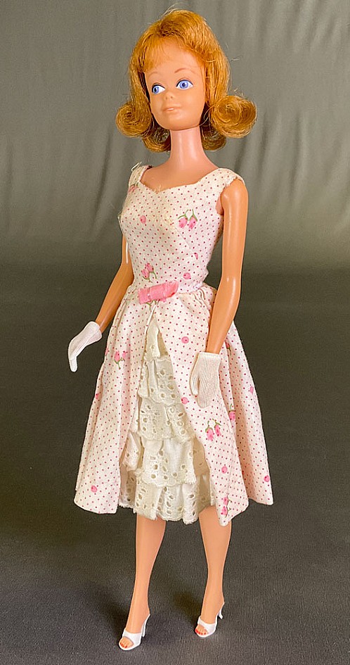 1963 Blonde Midge doll with Teeth wearing "Garden Party" dress