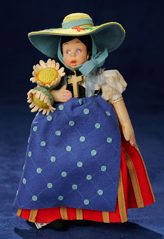 Italian Felt Miniature Doll by Lenci in Original Costume