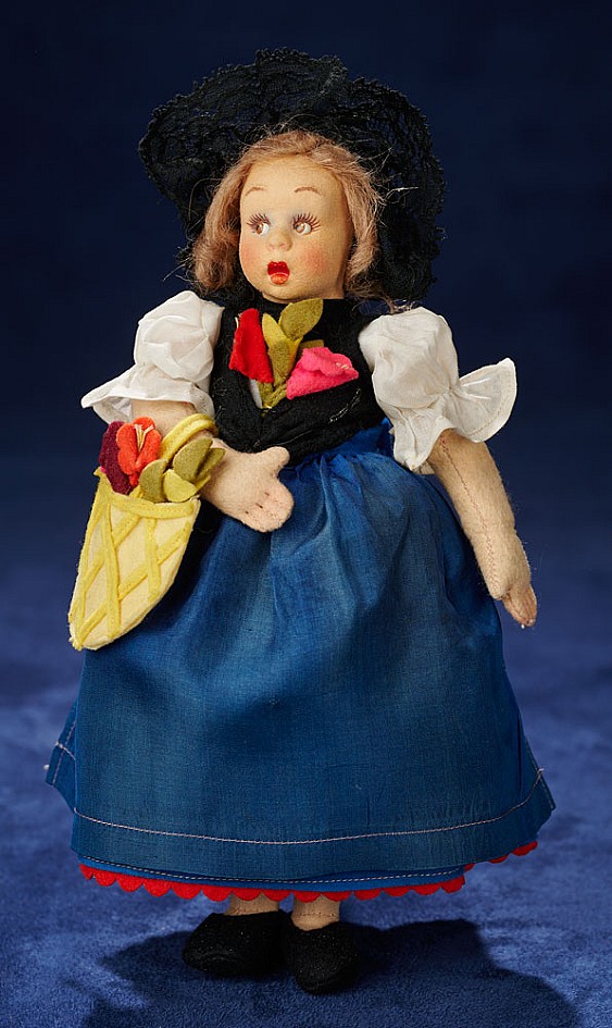 Italian Felt Miniature Doll by Lenci in Original Costume