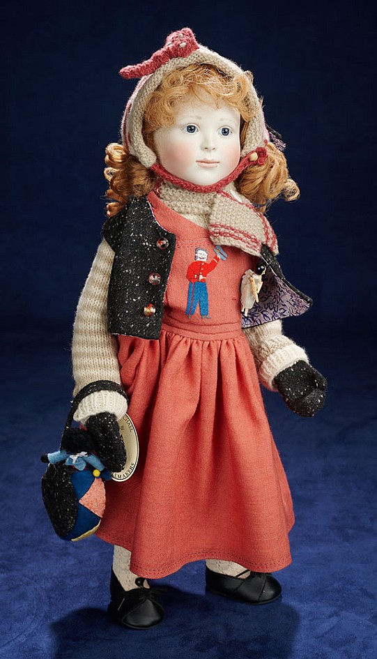 Bisque Doll "Ellie" with Articulated Wooden Body by Lynne and Michael Roche