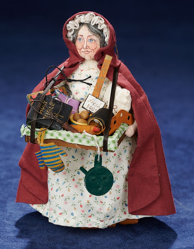 Miniature Fabric Doll Depicting Peddler Lady by Gladys Boalt