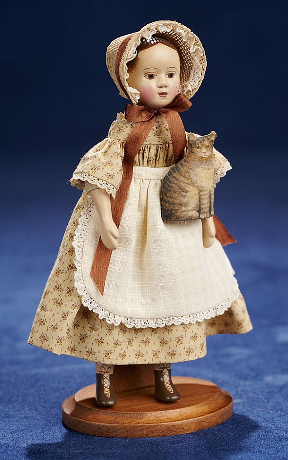 Miniature Cloth Folk Doll with Original Costume and Cloth Cat by Gail ...