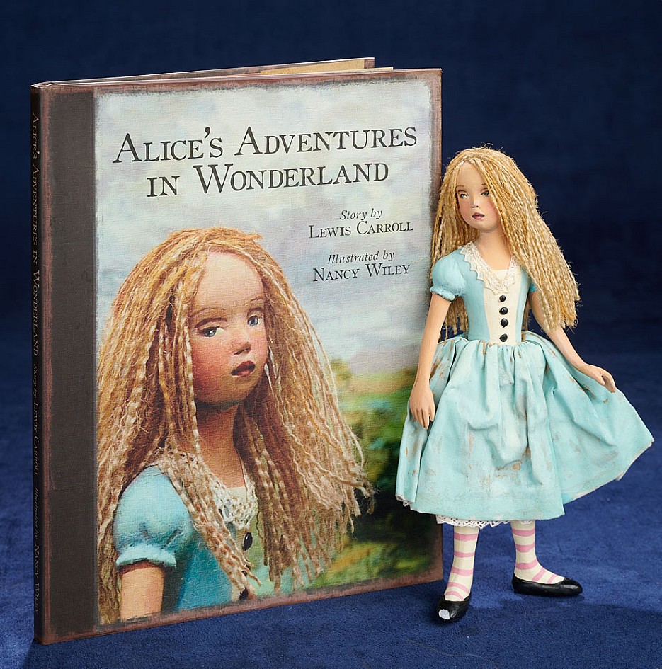 Cast Resin "Alice in Wonderland" by Nancy Wiley and Autographed Book by Wiley