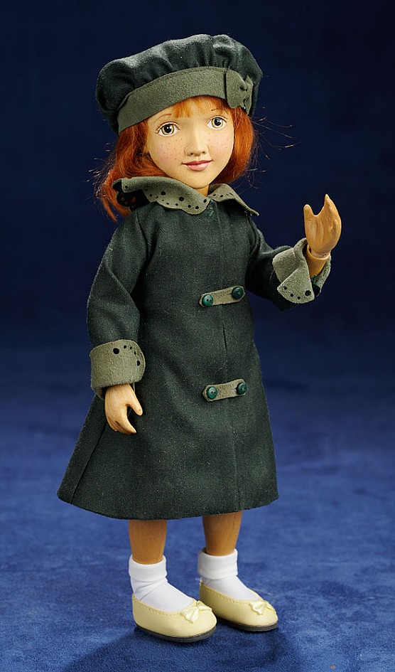 Wooden Red-Haired BJD Doll "Sophie" by Xenis in Original Costume