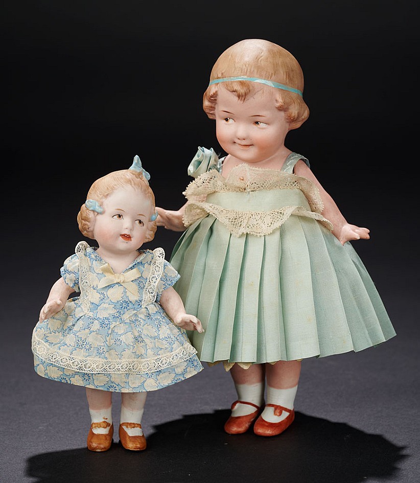 Two German All-Bisque Character Dolls by Gebruder Heubach