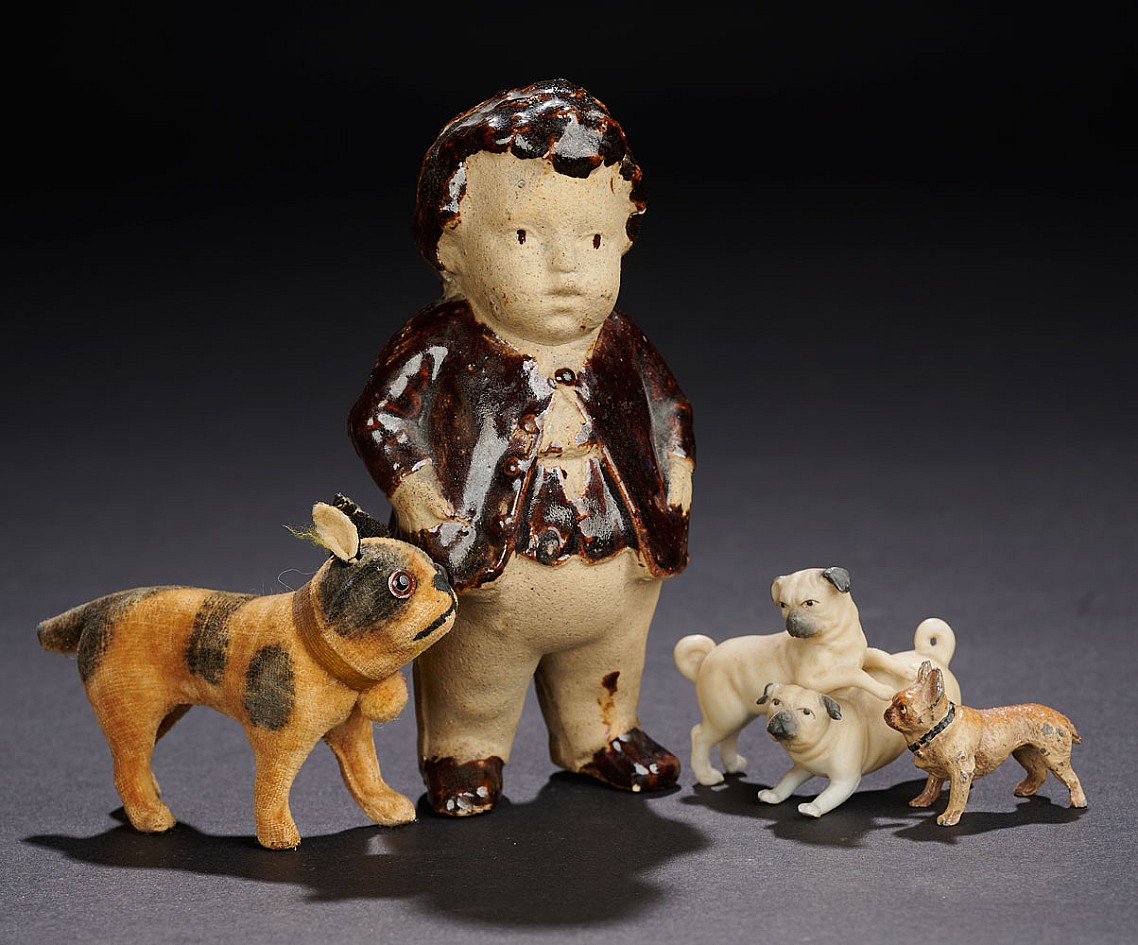 Rare American Early Doll with His Collection of Pups