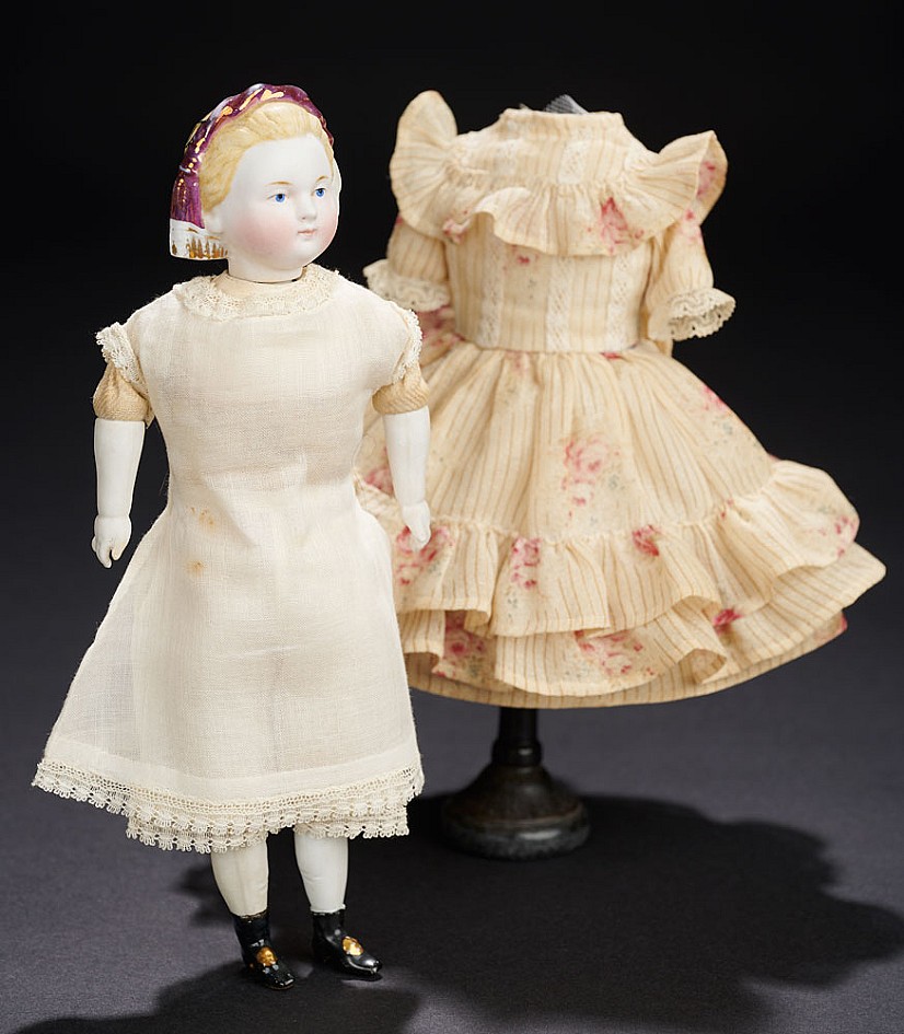 Early German Bisque Child with Lustre-Plumed Sculpted Coiffure and Rare ...