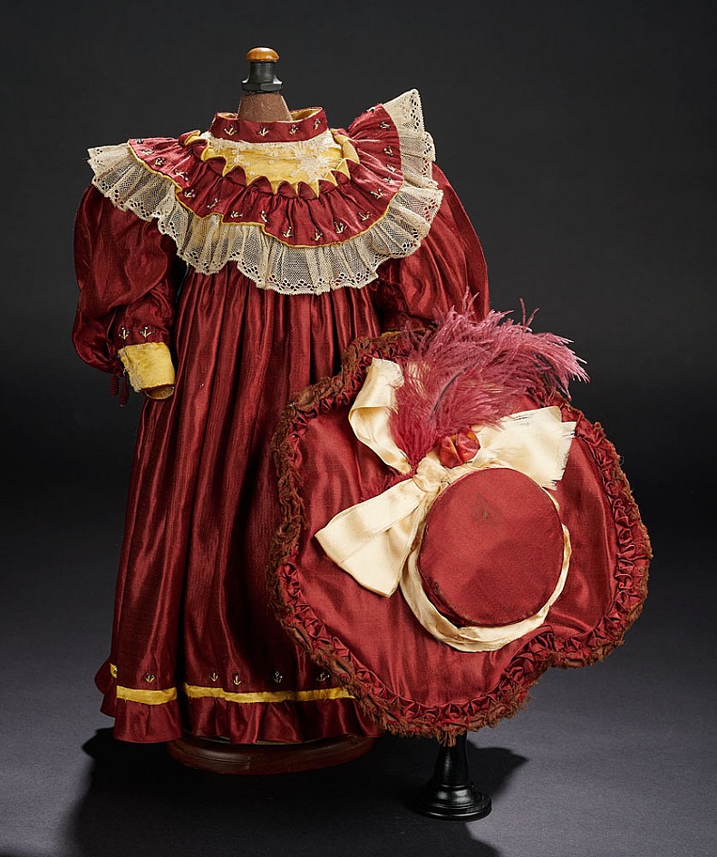 French Silk Dress and Bonnet for Bebe in Paris Store Box from Au Bon Marche