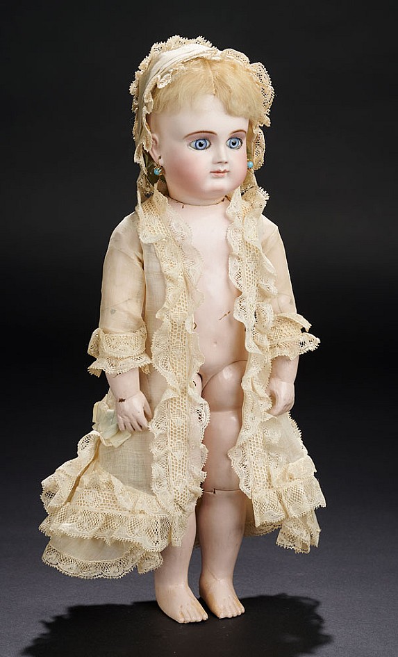 French Bisque Bebe with Rare Clement Depose Hollow Leather Body