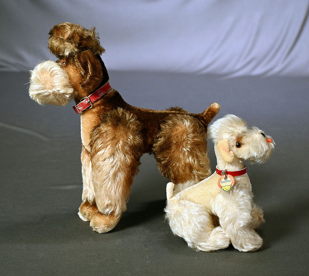 5" & 8" Two German mohair poodle dogs "Snobby" by Steiff including rare ...