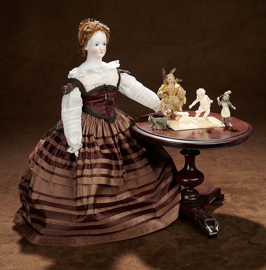 German Bisque Lady with Blue Glass Eyes and Ornate Coiffure