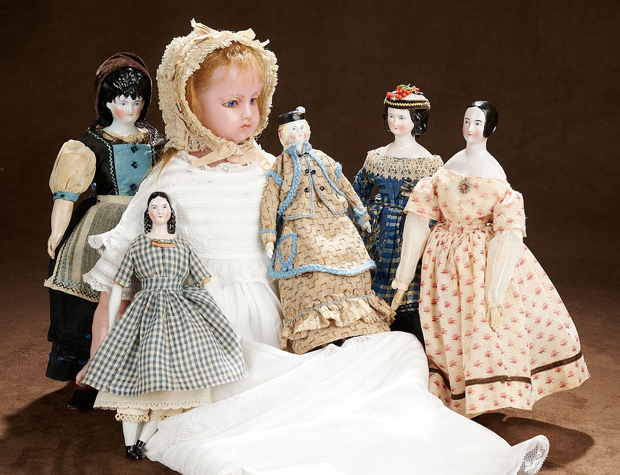 German Porcelain Lady Doll with Long Ringlet Curls