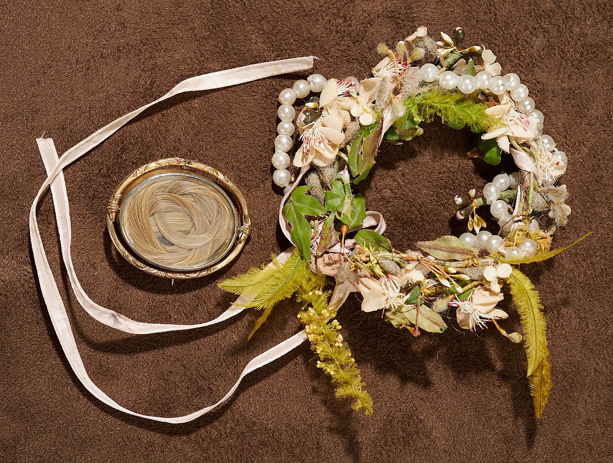 Wedding Coronet for Poupee and Brooch with Locks of Hair