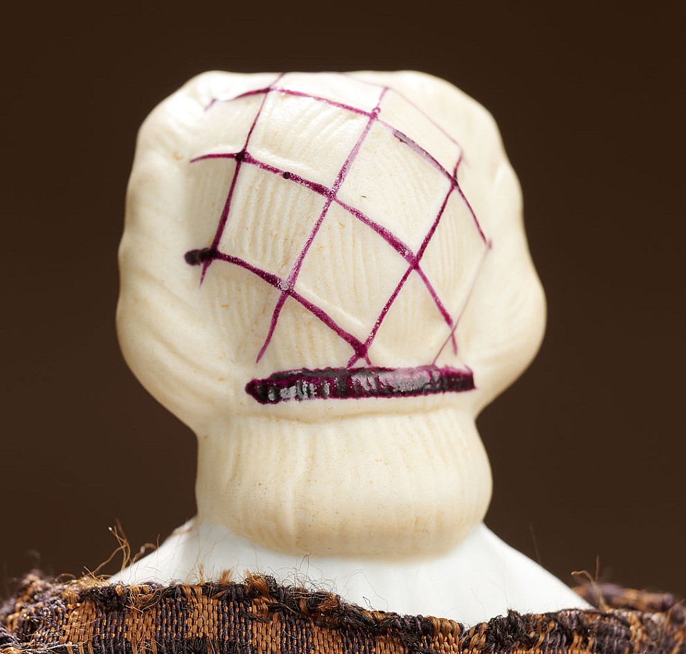 German Bisque Miniature Doll with Sculpted Hair, Snood and Bodice