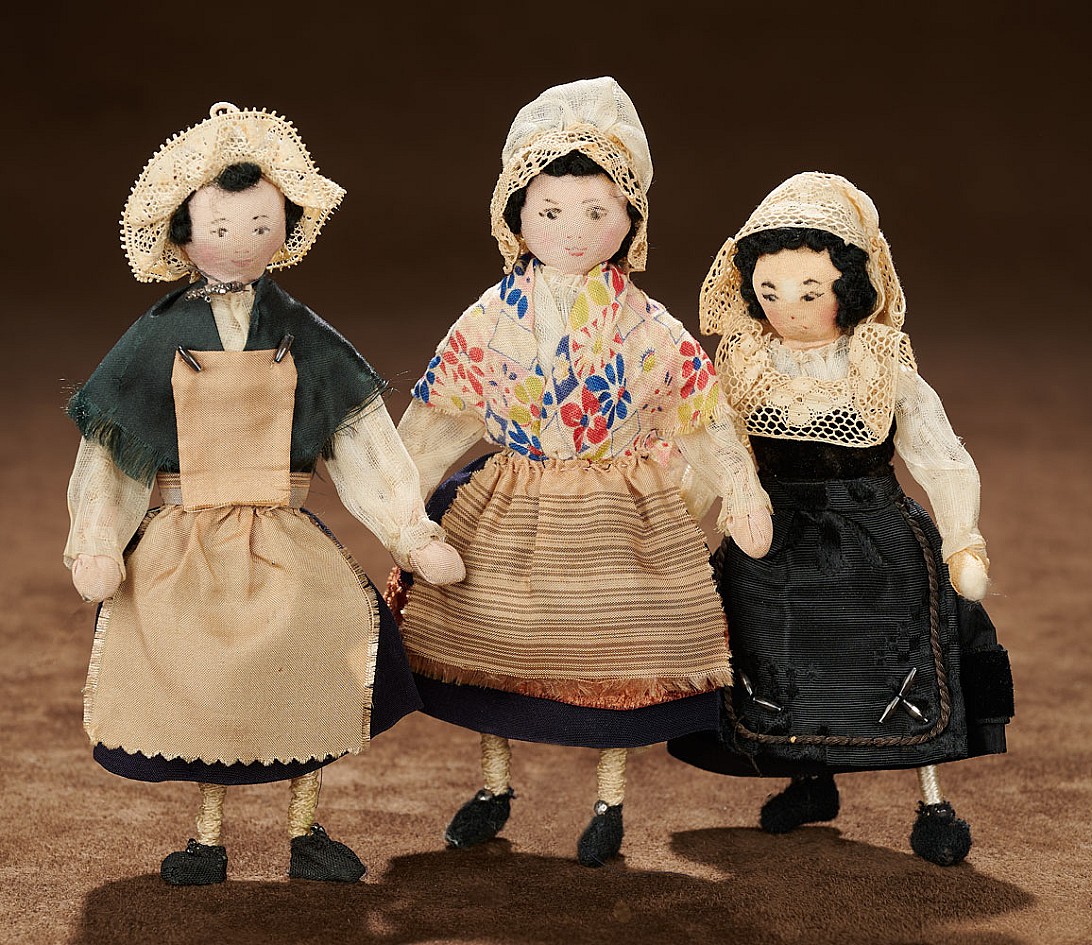 Three Silk Cloth Dolls in Folklore Costumes from Au Nain Bleu