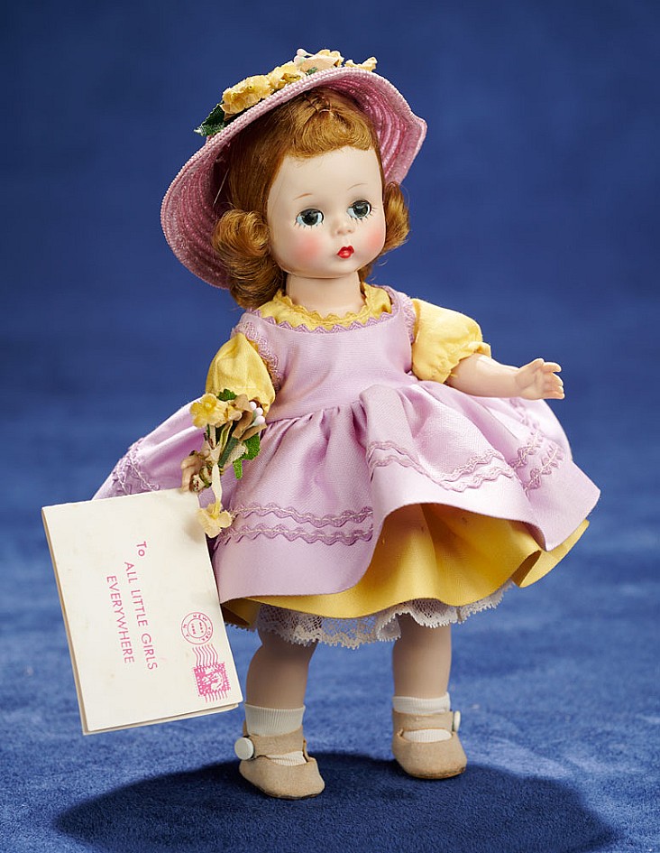 Wendy-Kins in Lavender Pinafore and Bonnet