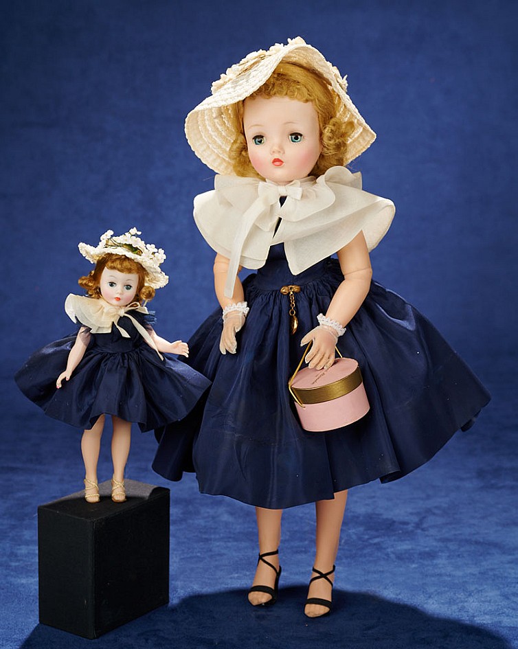 Cissy in Navy Blue Ensemble with Tiered Capelet