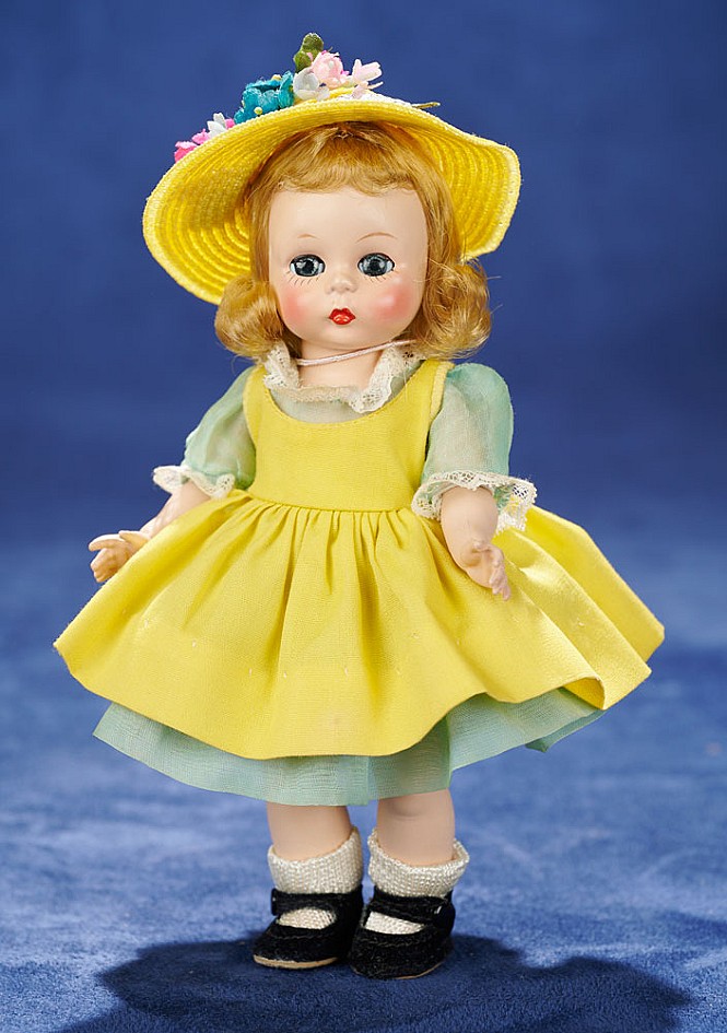 Wendy-Kins with Yellow Pinafore and Flowered Bonnet