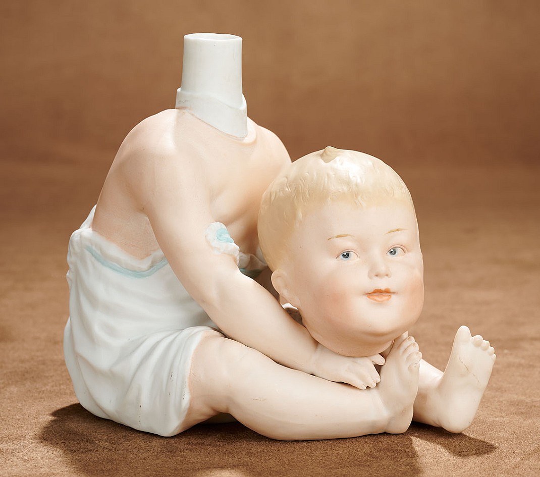 German Bisque Decanter in Unusual Figural Design by Gebruder Heubach