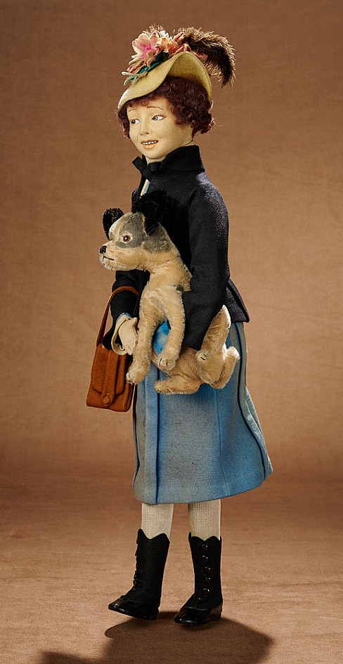 Rare Italian Fashionable Lady, Series 165, with Original Dog by Lenci