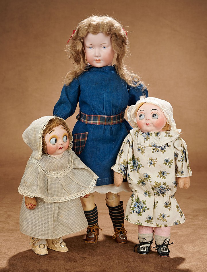 Pair, German Googly Dolls Marketed as "Hug Me Kiddie"