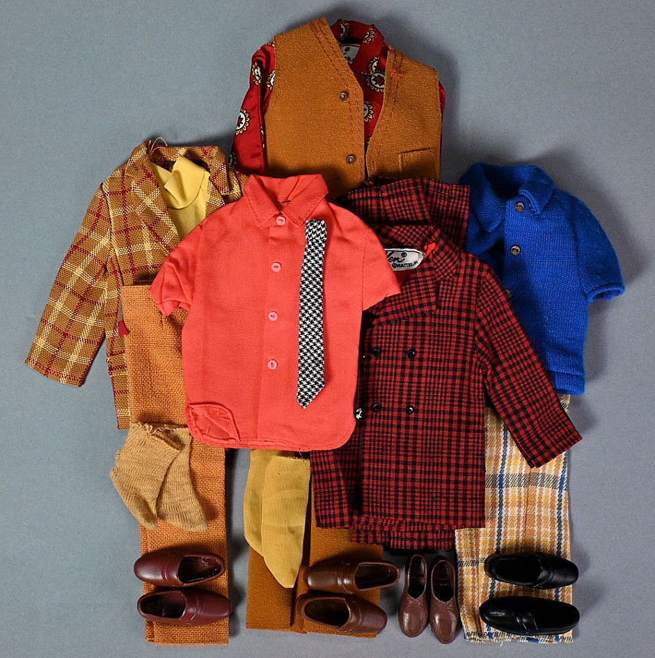 Collection of Mod Ken Doll Costumes "Suede Scene", "Bold Gold", and ...