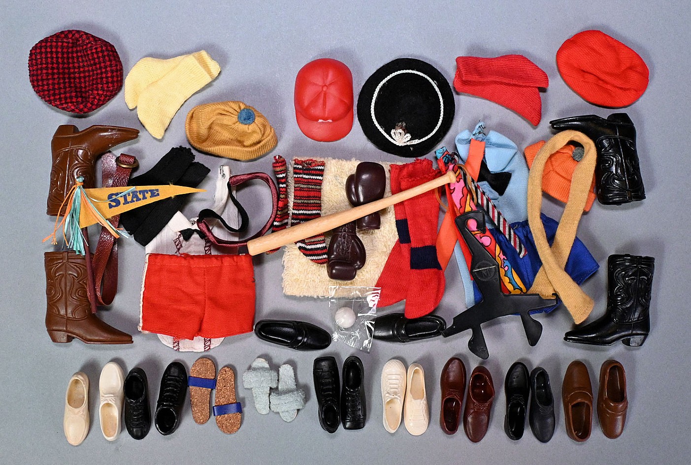 Collection of Accessories and Clothing Pieces for Vintage and Mod Ken Dolls