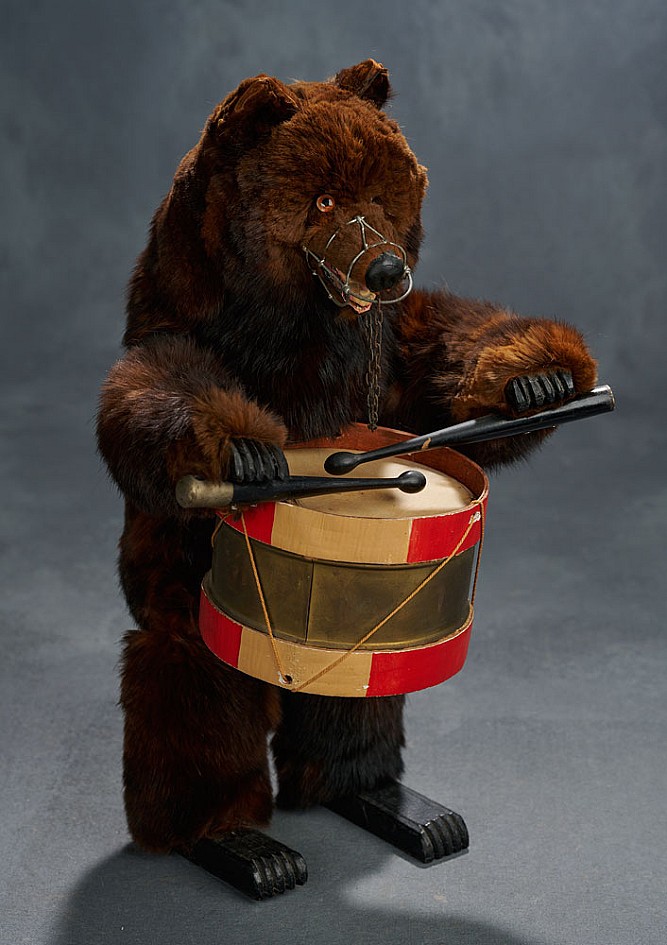 French Mechanical Marching Bear with Parade Drum
