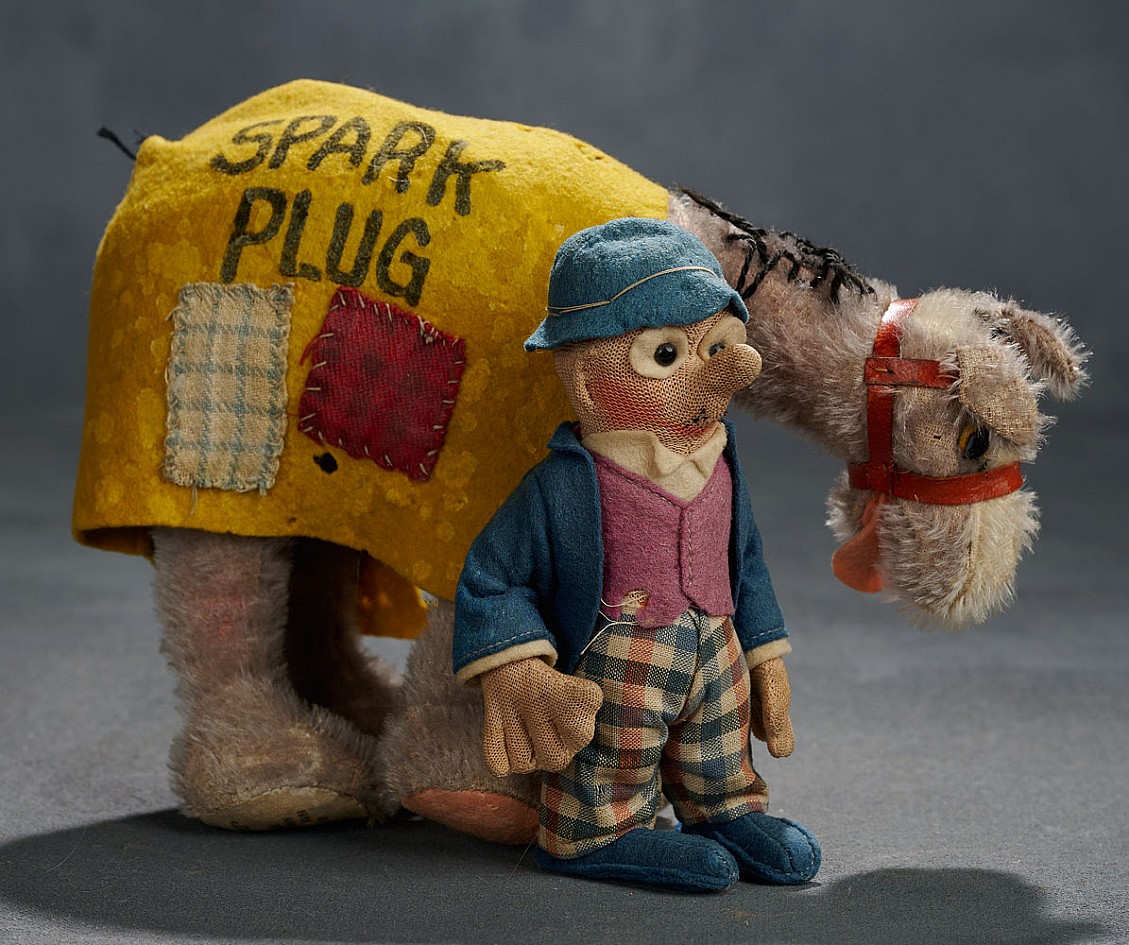 Very Rare Felt Comic Characters Barney Googly and Spark Plug by Steiff