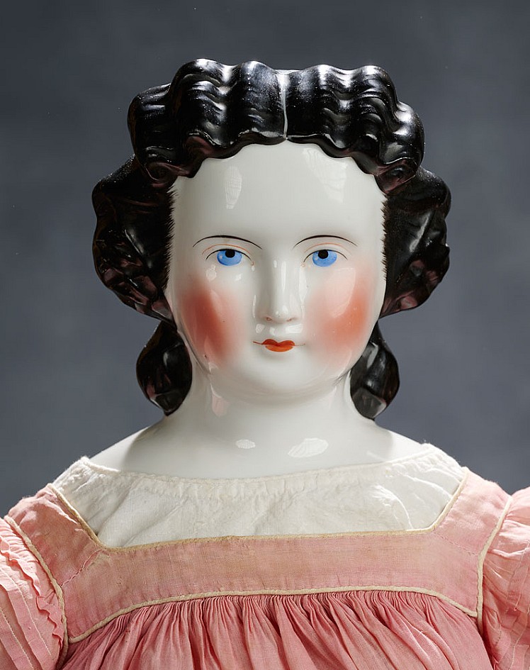 German Porcelain Lady Doll with Sculpted Snood