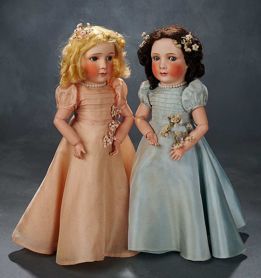 Pair, French Bisque Portrait Dolls of Princesses Elizabeth and Margaret ...